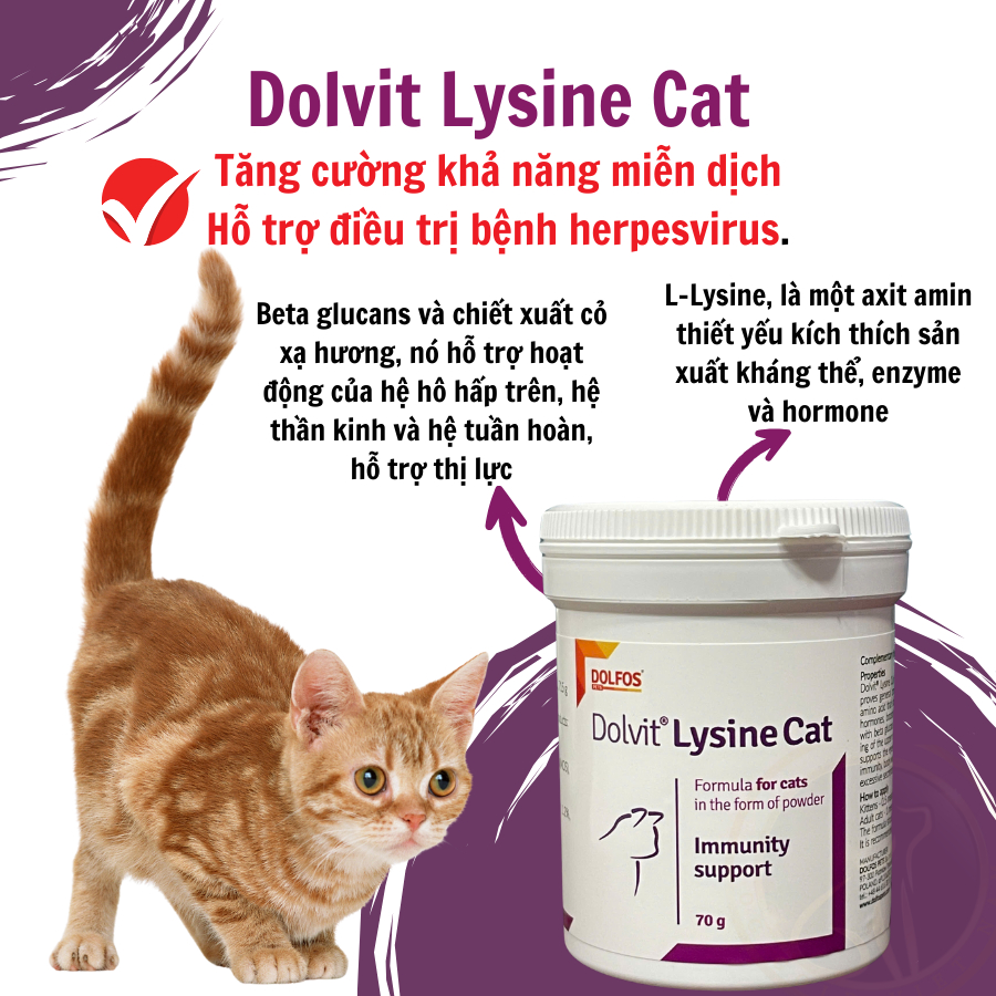 Dolfos LYSINE CAT 70 G DOLVIT L-lysine tăng cường miễn dịch cho mèo ...