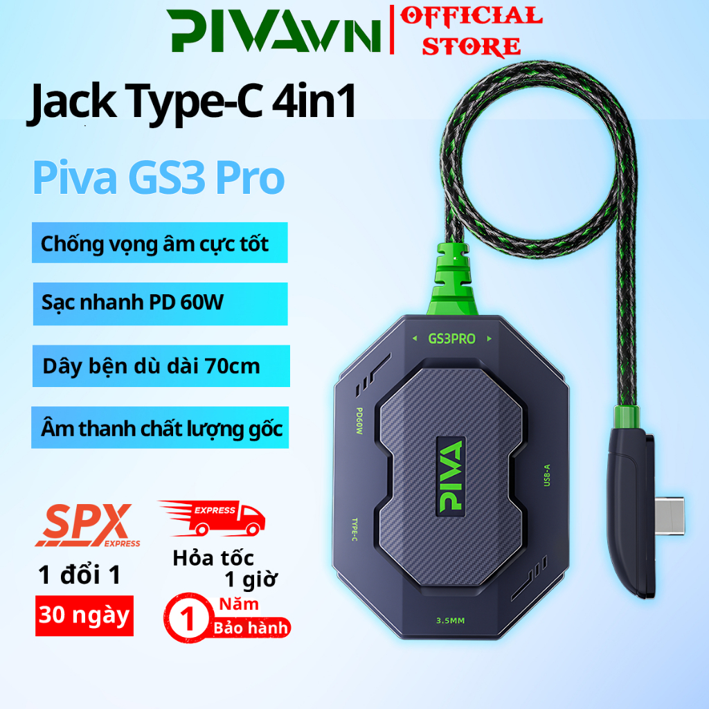 Piva GS3 Pro Cổng chuyển đổi đa năng TypeC 4 trong 1 hỗ trợ cắm các loại tai nghe - Jack Type-C ...
