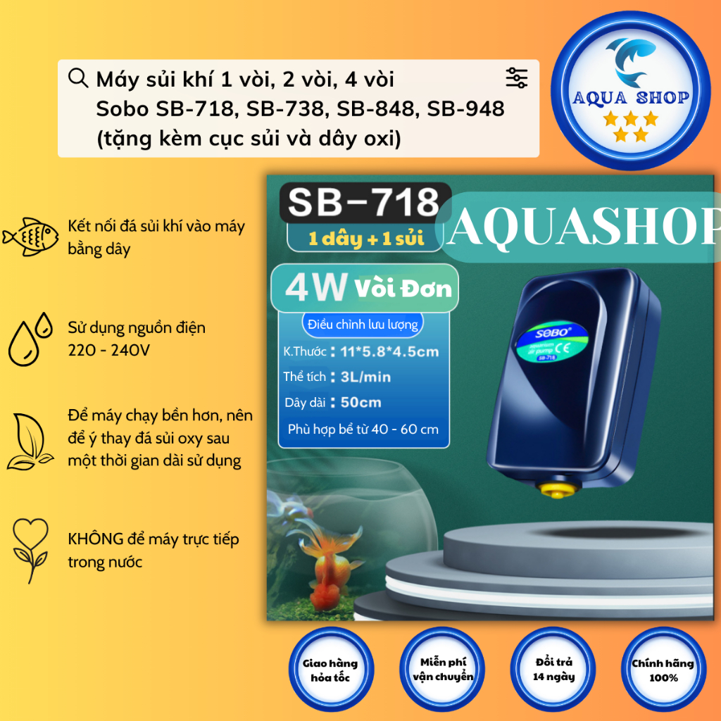 Máy sủi khí 1 vòi, 2 vòi, 4 vòi Sobo SB-718, SB-738, SB-848, SB-948 ...