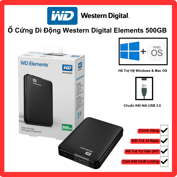 Ổ Cứng Di Động Western Digital Elements 500GB USB 3.0 2.5" | Shopee Việt Nam