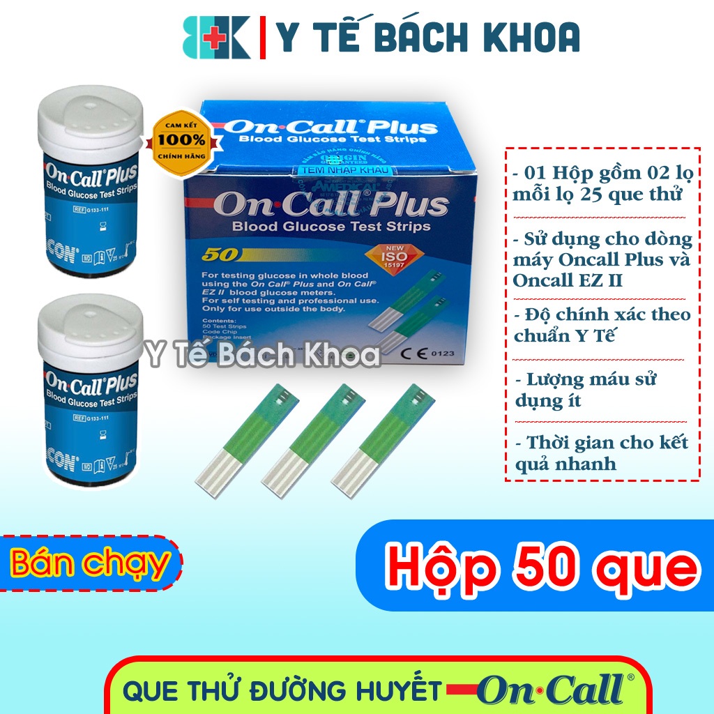 [Date 07/2026] HỘP 50 QUE THỬ ĐƯỜNG ONCALL PLUS CHÍNH HÃNG CÓ TEM NIÊM ...
