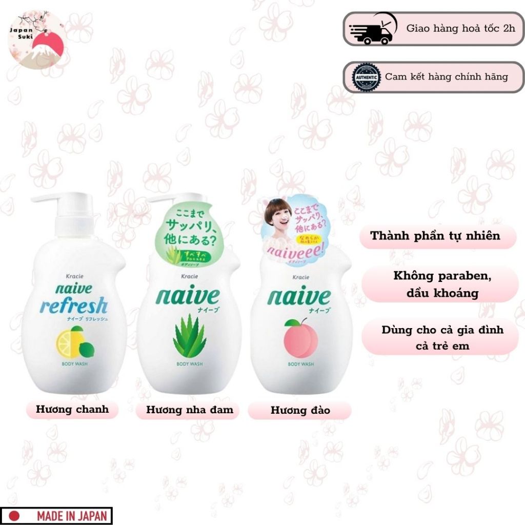 Sữa tắm Kracie Naive Nhật Bản, mềm da, sáng da, dùng được cho cả gia đình 530ml | Shopee Việt Nam