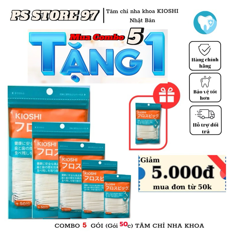 ( Combo 5 gói 250 chiếc ) Tăm chỉ nha khoa Kioshi theo công nghệ Nhật Bản giúp vệ sinh răng ...