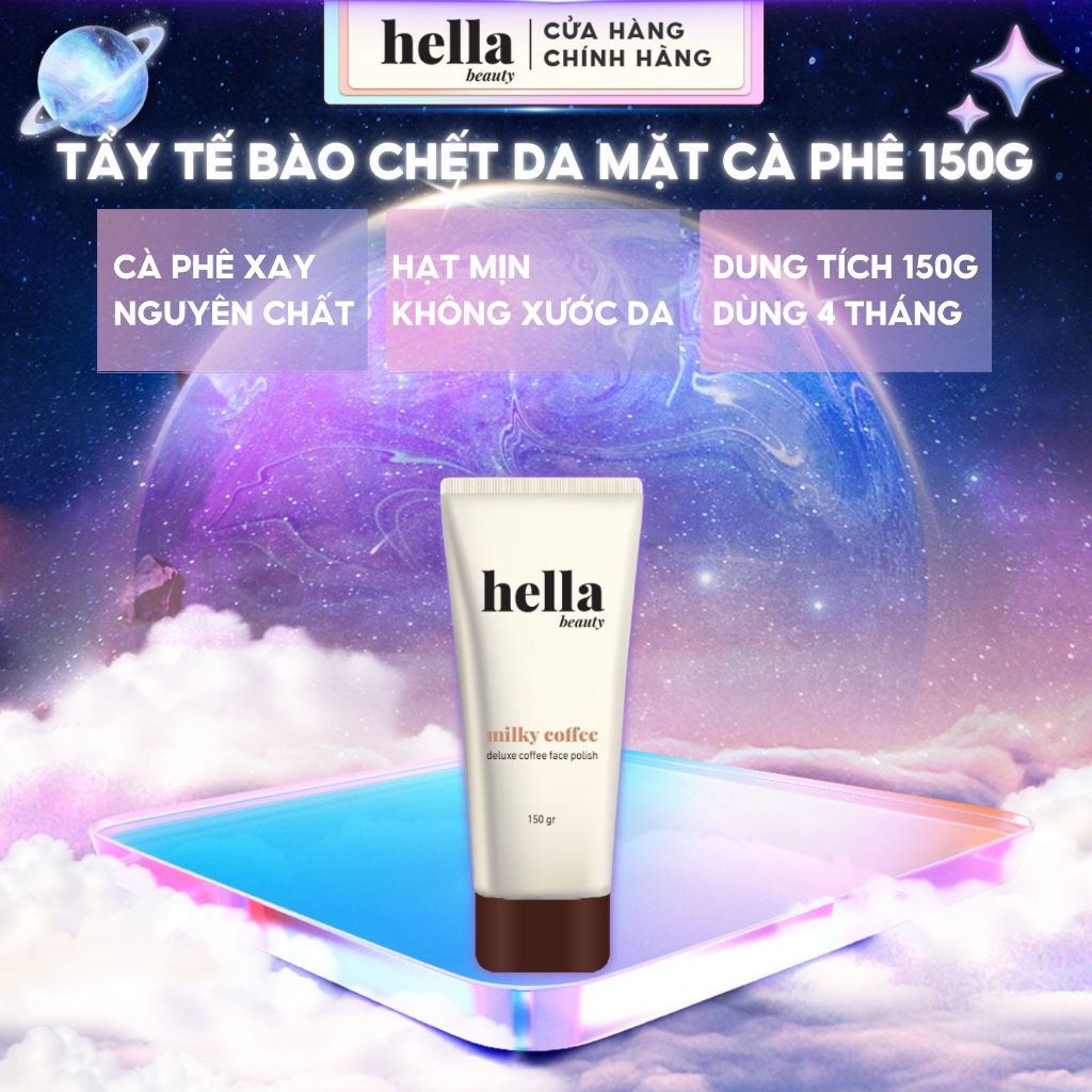 Tẩy Tế Bào Chết Da Mặt Cà Phê Hữu Cơ Hella Beauty 150g giúp làm sạch sâu, sáng da đều màu ...