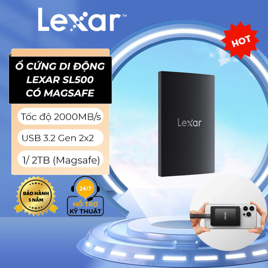 Ổ cứng di động Lexar có Magsafe SL500 Portable SSD 1TB/ 2TB, nhỏ gọn, tốc độ đọc 2000Mb/s, ghi ...