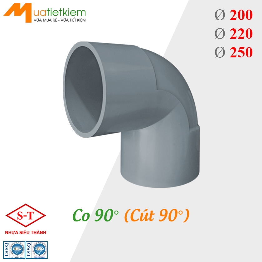 Ø200 Ø220 Ø250 [GIÁ SỈ] Co 90°, Cút 90° PVC phi 200, 220, 250, phụ kiện ...