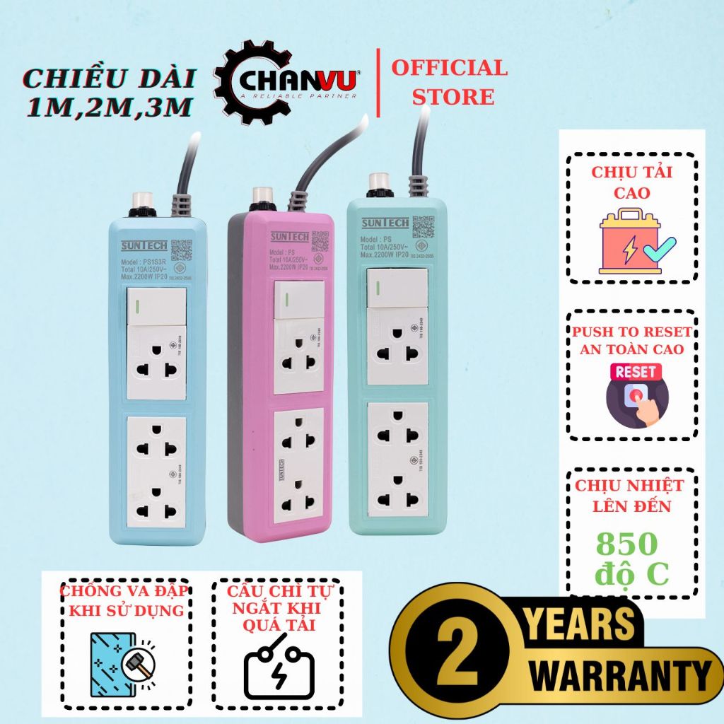 Ổ cắm điện Suntech 3 cổng, 1 công tắc, công suất lớn, chịu tải cao theo ...