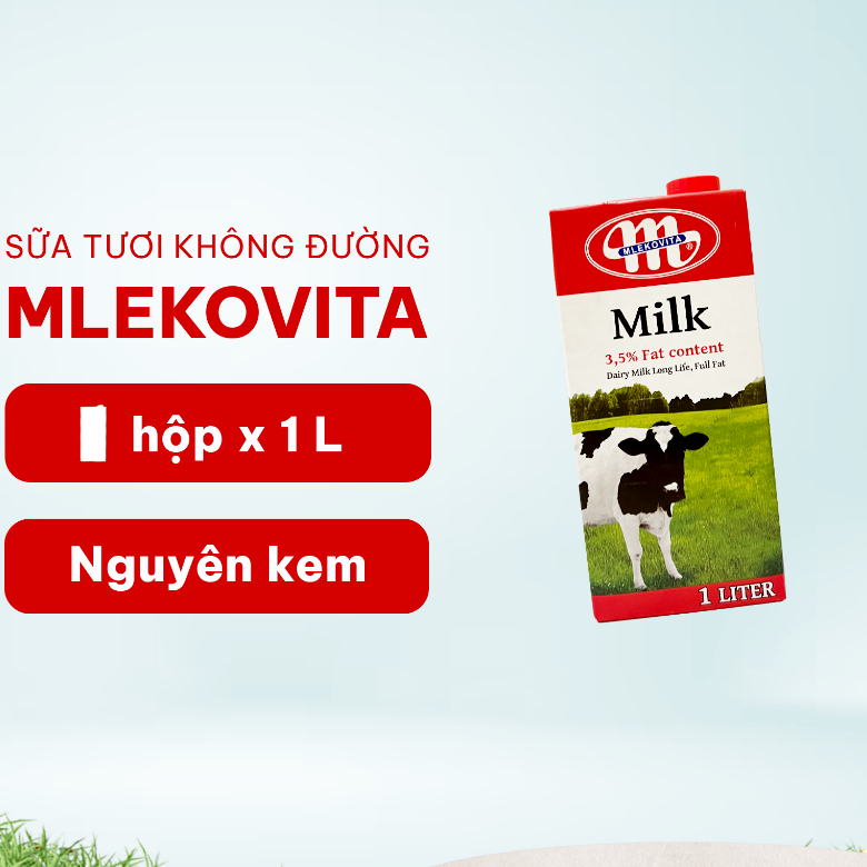 [ Date mới nhất] 1 THÙNG 12 HỘP SỮA TƯƠI NGUYÊN KEM 1L MLEKOVITA - BÉO 3.5% - PHA CHẾ SỮA CHUA ...