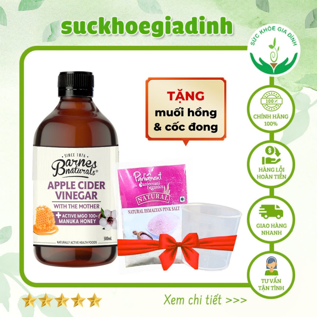 [ Date 8.2025] Giấm Táo Mật Ong Manuka Barnes Naturals [ Tặng muối hồng ...