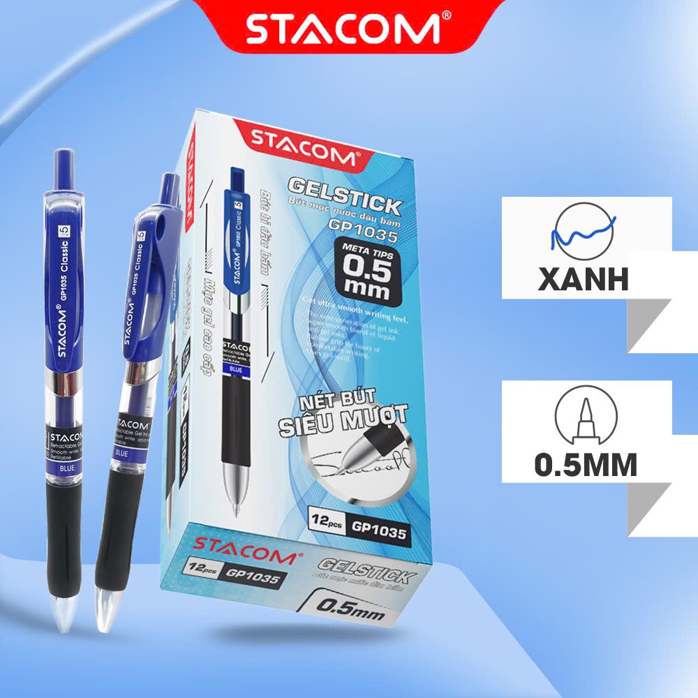 [Trợ giá] Bút bi mực gel nhập khẩu Nhật Bản | Đầu bi 0.5mm, mực xanh siêu mượt | Stacom GP1035 ...