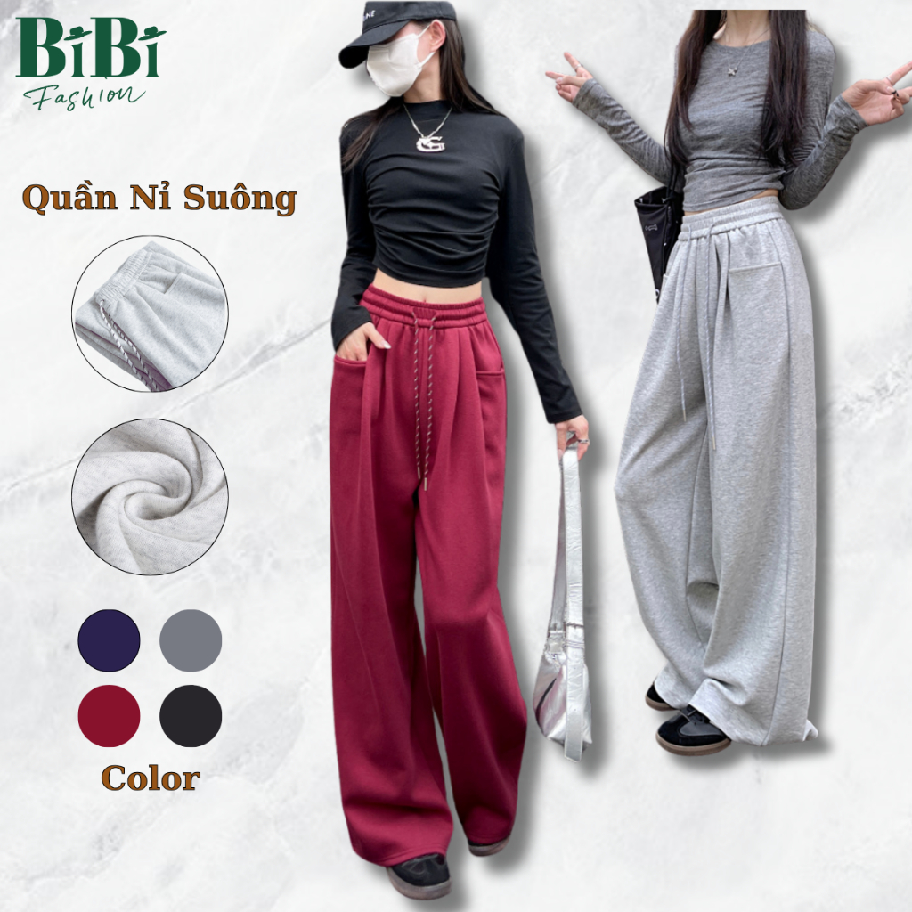 Quần nỉ ống rộng nữ hottrend mùa thu đông 2024 . Quần nỉ túi ngang ống ...