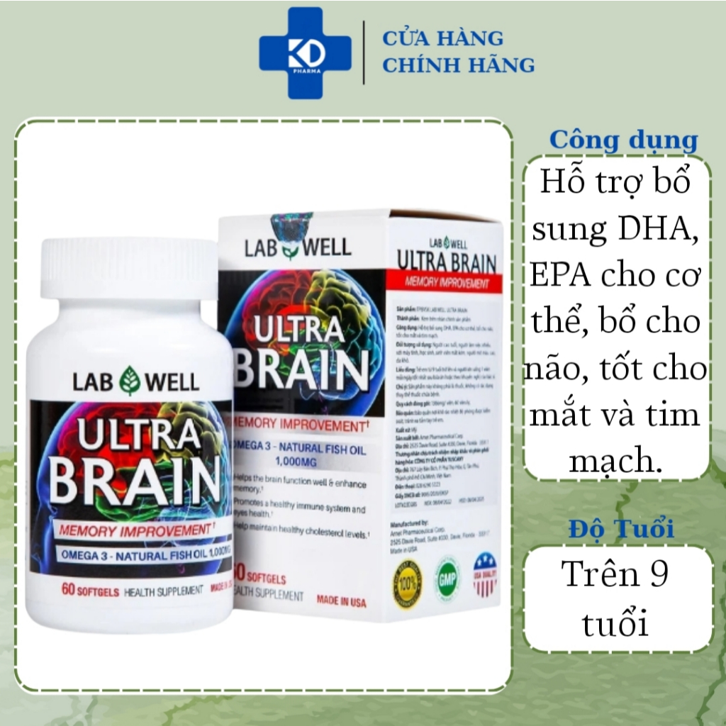 Viên uống Ultra Brain Lab Well bổ sung axit béo không no DHA và EPA từ ...
