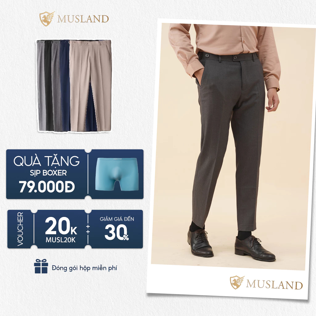 Quần Âu Nam Musland Cao Cấp, Form Smart Crroped Nhẹ Trẻ Trung, Cạp ...