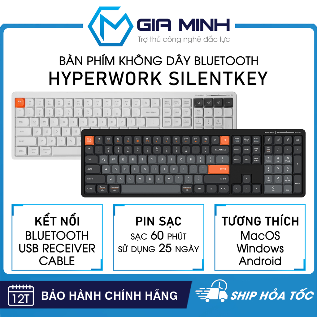 Bàn Phím Không Dây Bluetooth HyperWork SilentKey TS01 - Xài Pin Sạc ...