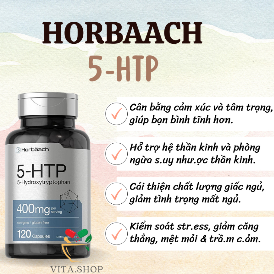 Horbaach 5-HTP 400mg Viên uống giảm căng thẳng, giảm stress,cân bằng ...