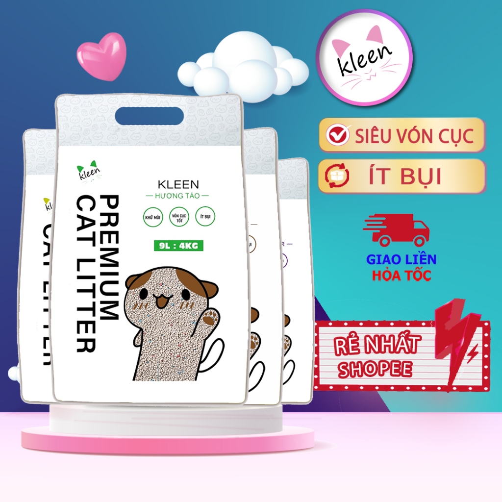 Combo 5 túi Cát Mèo Kleen 9l - 4kg, Cát Mèo Vệ Sinh Khử Mùi Diệt Khuẩn ...