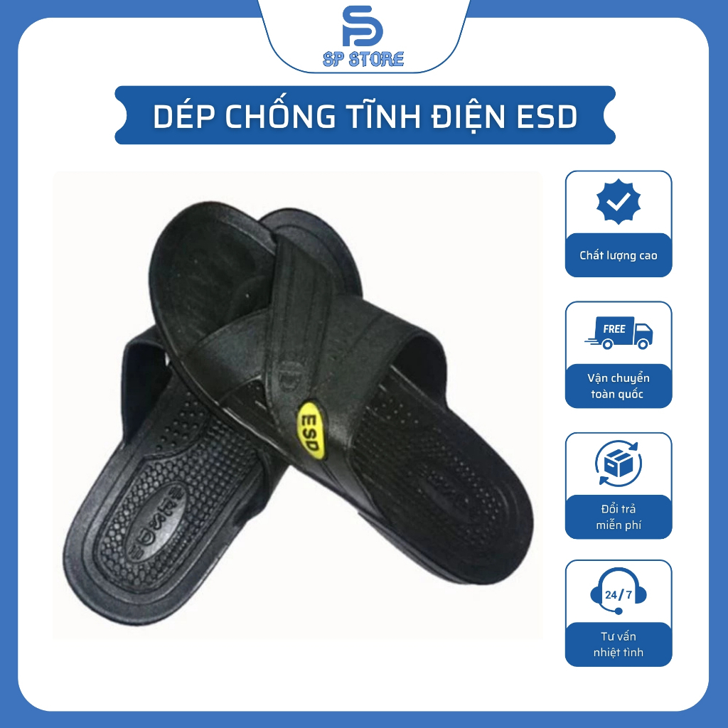 Dép chống tĩnh điện ESD tem vàng dùng cho công nhân trong công ty điện ...