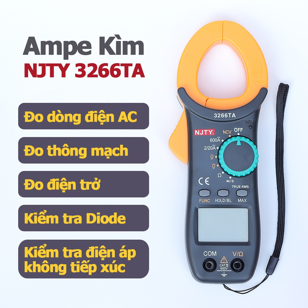 Ampe kìm đồng hồ kẹp dòng vạn năng NJTY 3266TA ampe kế đo thông mạch kiểm tra diode điện trở ...