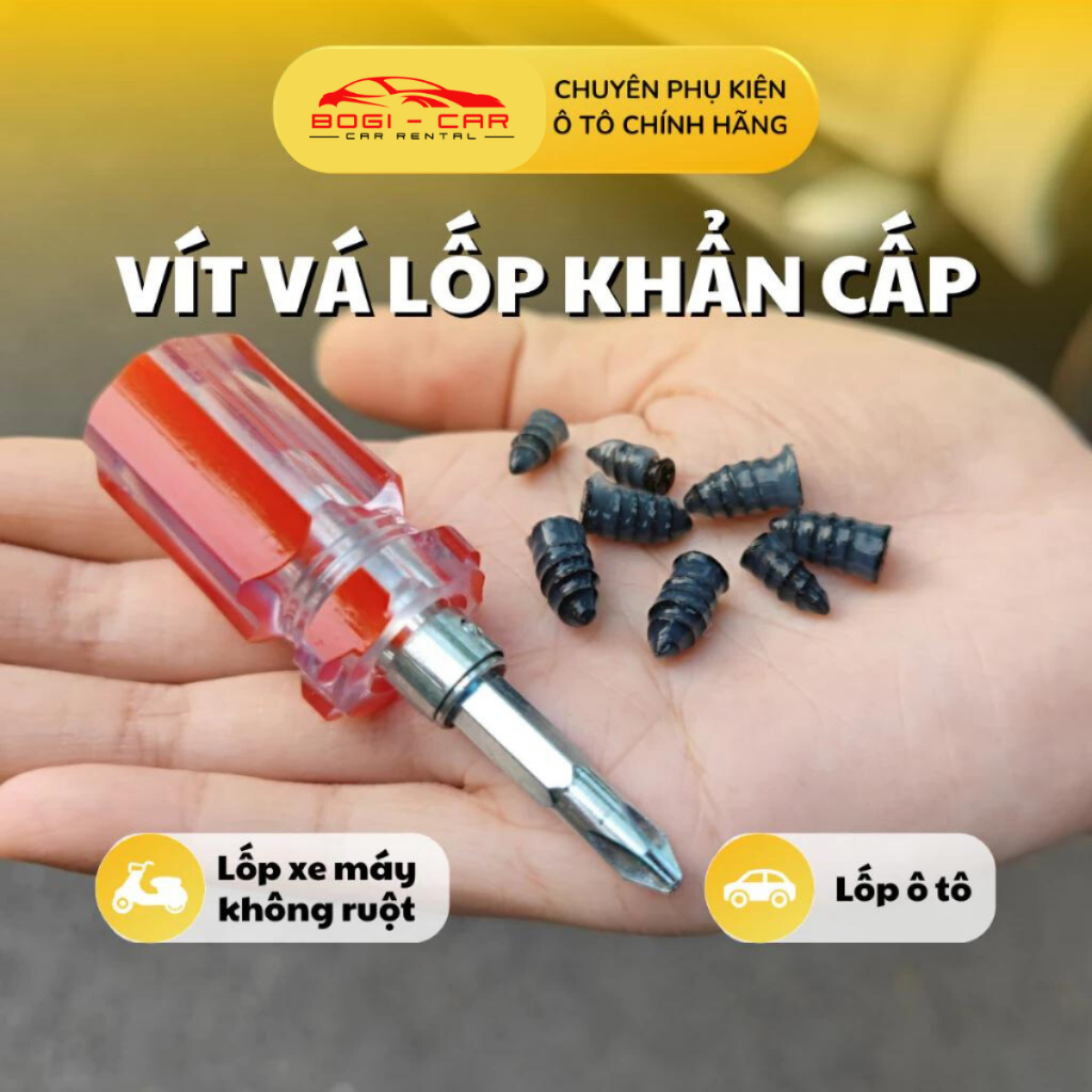 Bộ Vít Vá Lốp Ô Tô, Xe Máy Không Ruột Lõi Thép Bọc Cao Su BoGi Car - Vá ...