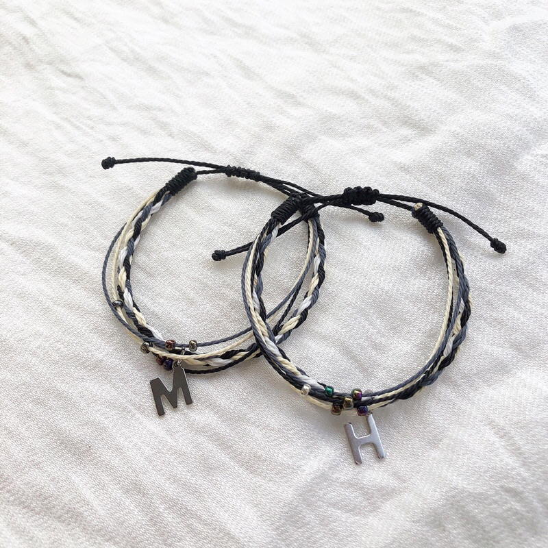 Vòng tay nam nữ watterproof tết phối dây mix charm chữ A,B,C,D,E,M,N,H,I,L,T thép không theng gỉ ...