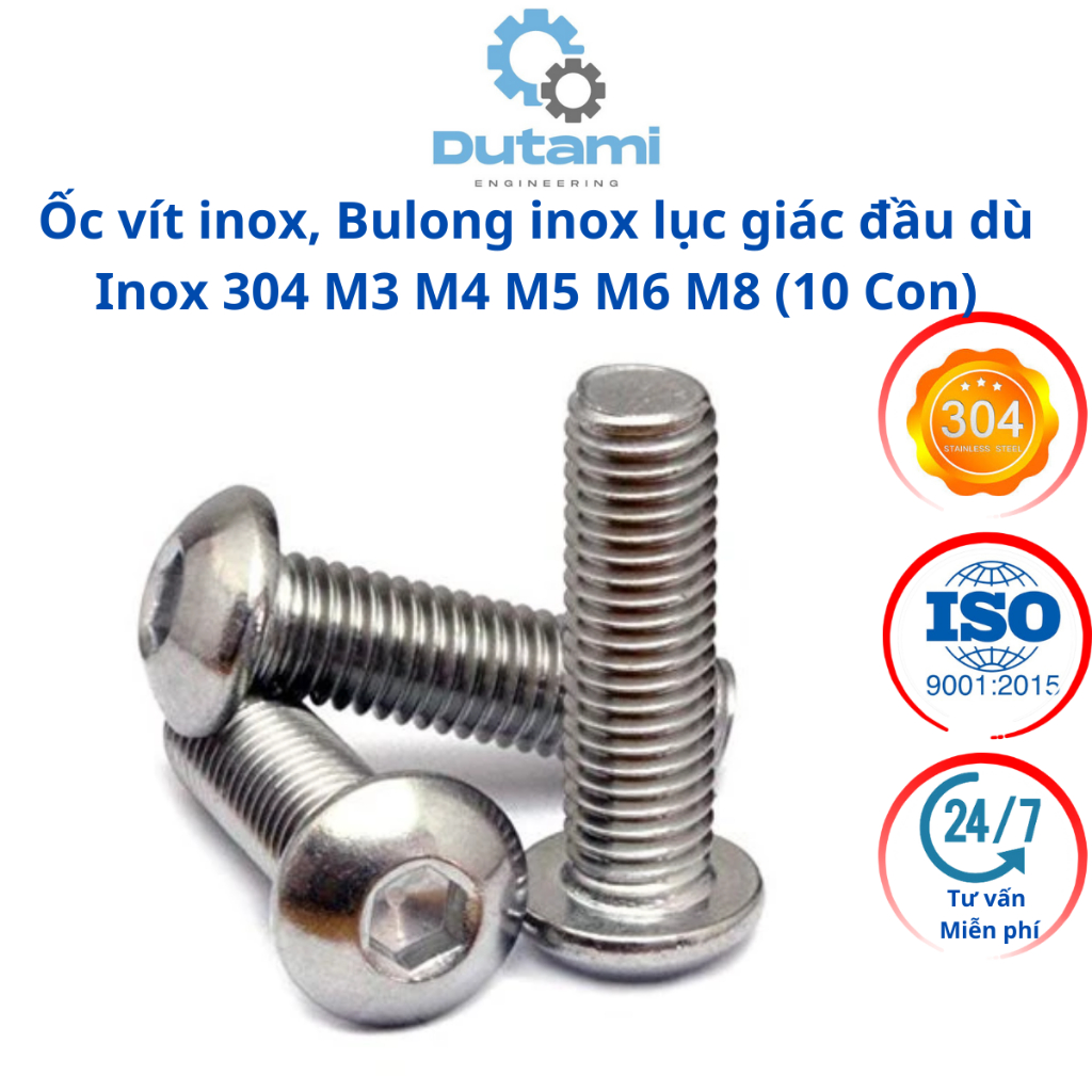 Ốc vít inox, Bulong inox lục giác đầu dù Inox 304 M3 M4 M5 M6 M8 (10 Con) | Shopee Việt Nam