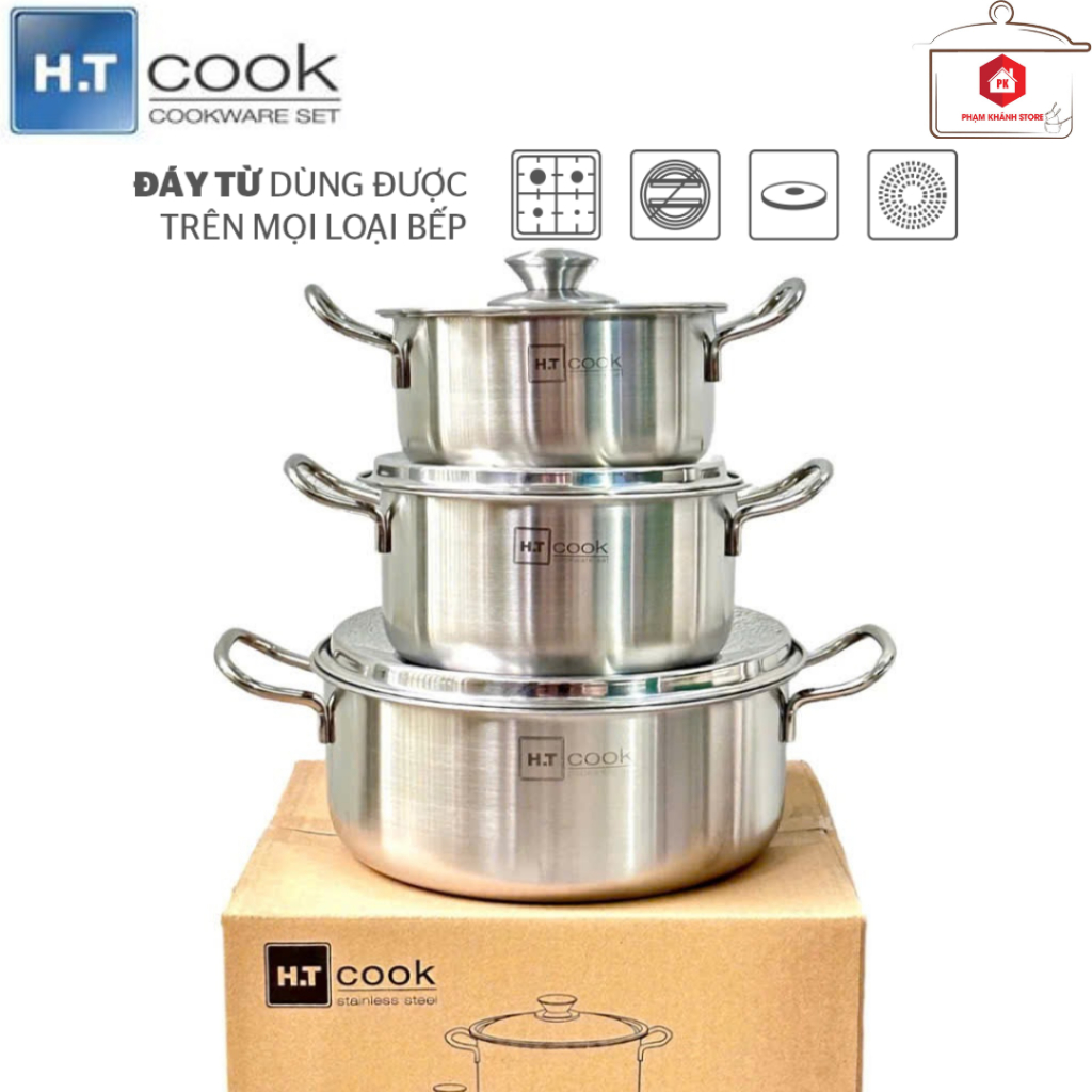 Bộ 3 Nồi Inox 1 Đáy HT Cook HT-06DN Sử Dụng Được Trên Mọi Loại Bếp ...