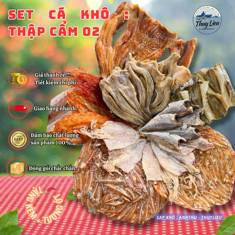COMBO SET 7 MÓN KHÔ CÀ MAU -TIẾT KIỆM ( MẸT KHÔ M02 tận (1KG- 1KG2): ĐÙ, LÓC NON, CHỈ VÀNG, MỰC ...