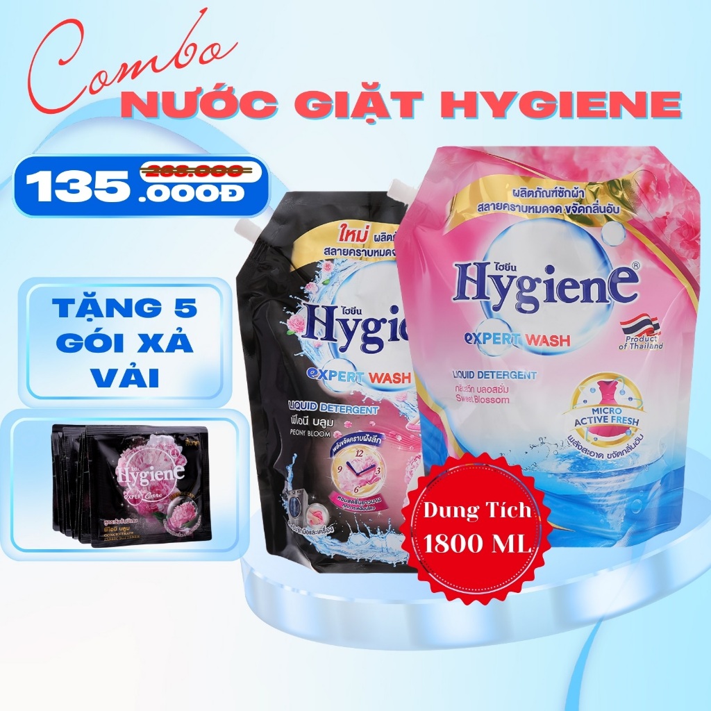 COMBO 2 Túi Nước Giặt Hygiene Expert Wash Hương Hoa Mẫu Đơn Và Hương Hoa Hồng - Thể Tích 1800ML ...