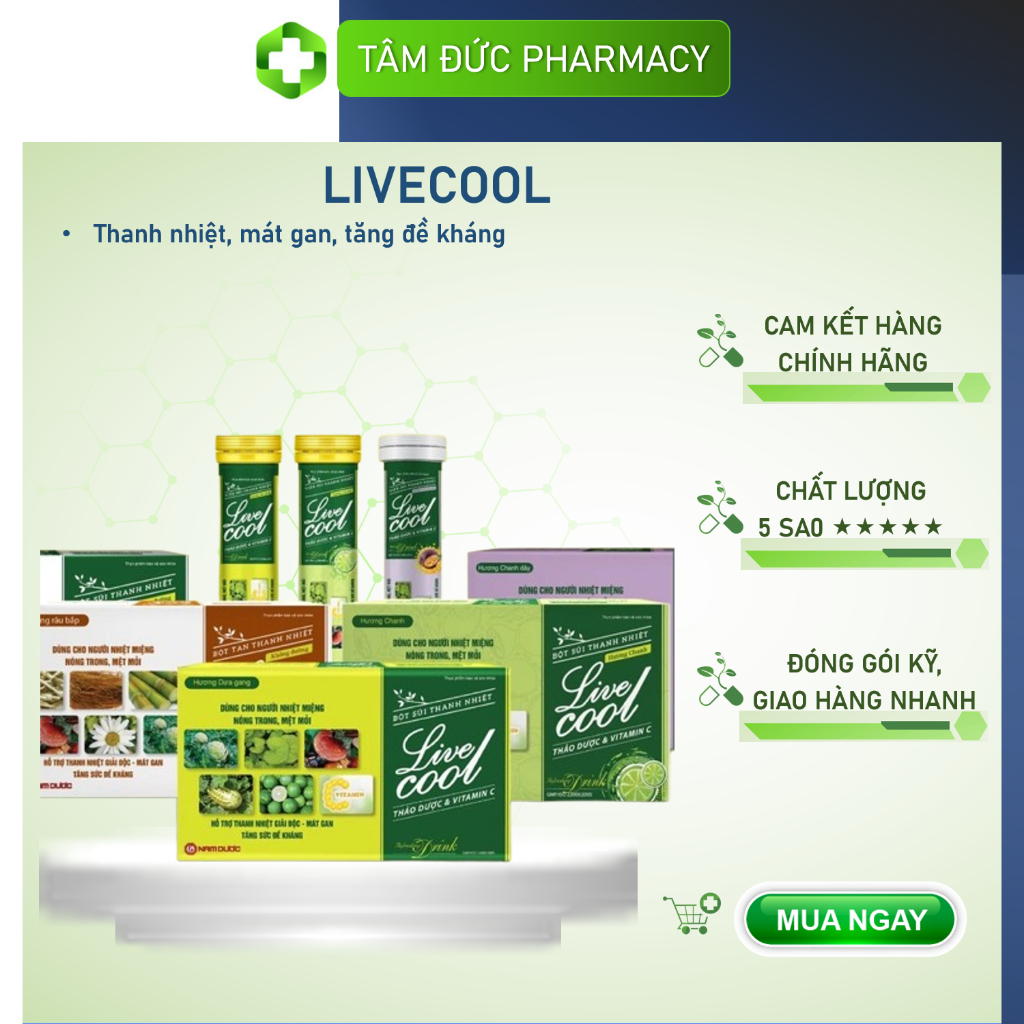 Bột sủi thanh nhiệt LIVECOOL Nam Dược (Hộp 10 gói, Tuýp 16 viên ...