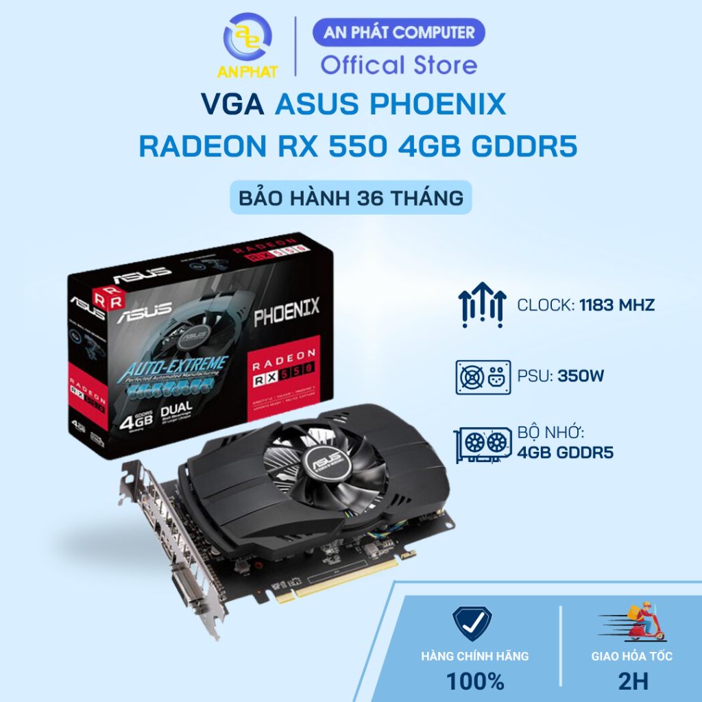 Card màn hình VGA ASUS Phoenix Radeon RX 550 4GB GDDR5 - Bảo hành 36 tháng | Shopee Việt Nam
