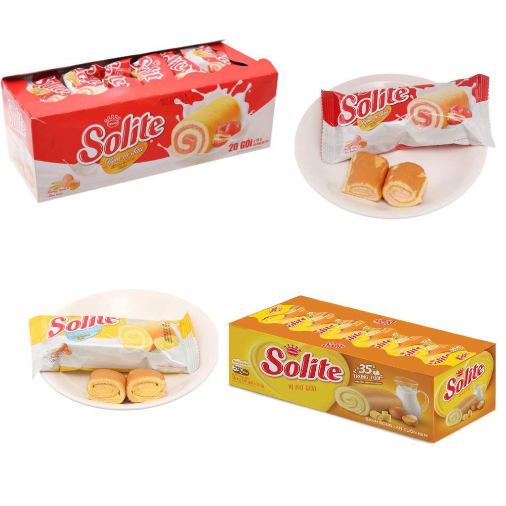 Bánh bông lan cuộn kem Solite hộp 20 gói 360g | Shopee Việt Nam