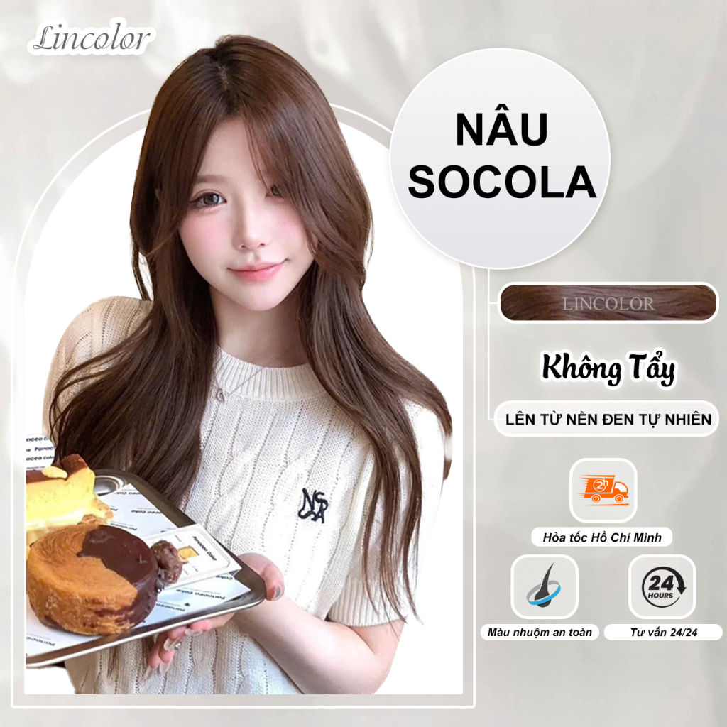 Thuốc nhuộm tóc, thuốc nhuộm tóc màu NÂU SOCOLA, không tẩy, LIN_COLOR ...
