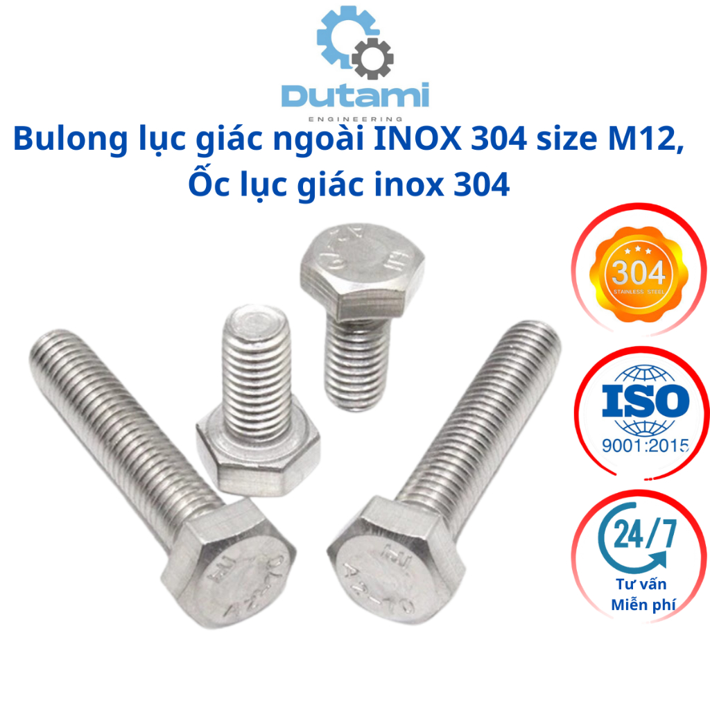 Bulong lục giác ngoài Inox 304 M12, bulong inox 304 12 li dài từ 20mm ...