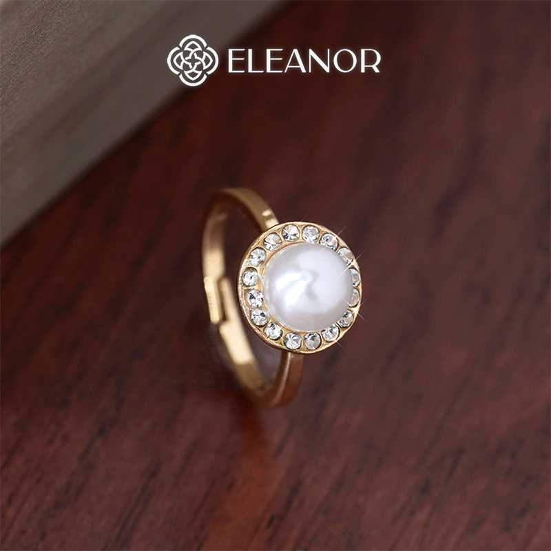 Nhẫn nữ Eleanor Accessories mặt tròn đính đá ngọc trai nhân tạo phụ ...