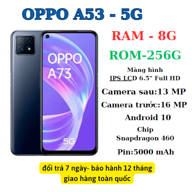 Điện thoại Oppo A73 ram 8/256G màng hình lớn, camera nét căng chip khỏe ...