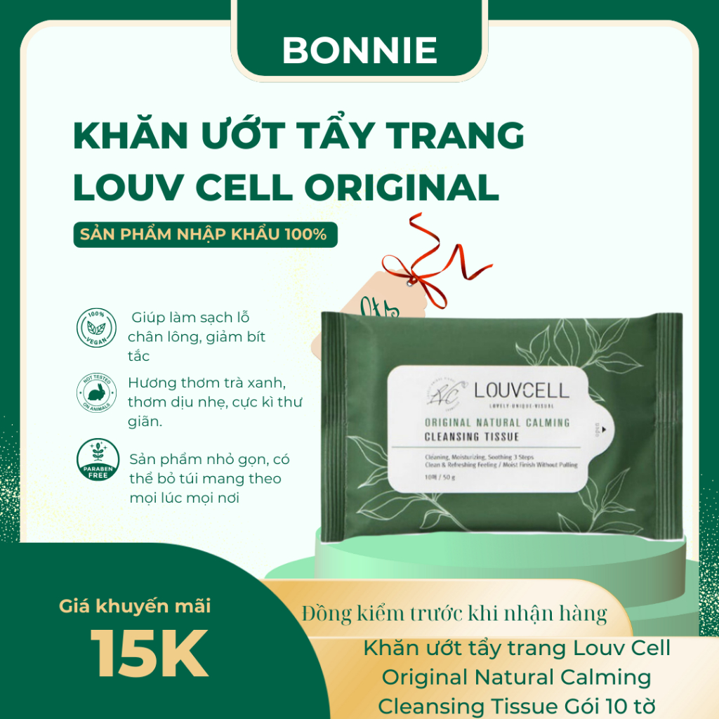 Khăn ướt tẩy trang Louv Cell Original Natural Calming Cleansing Tissue ...