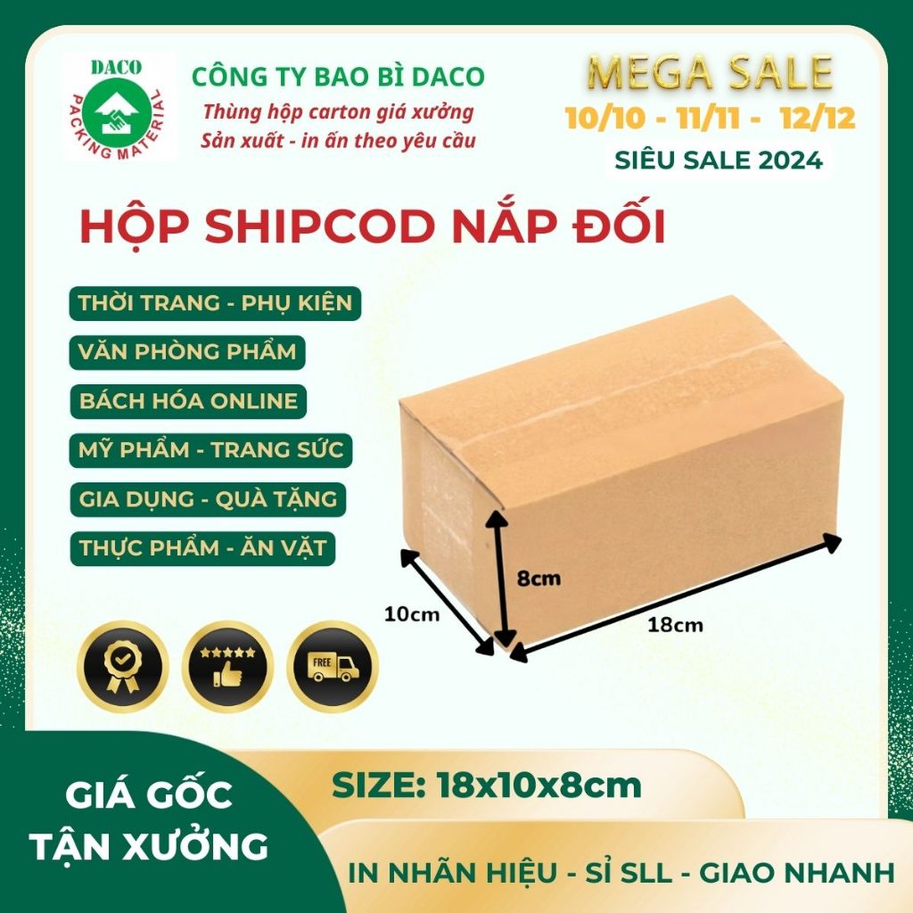 DACO Hộp Nắp Đối Nhỏ 18x10x8 Combo 10 Hộp Carton Gói Hàng, Hộp Shipcod ...