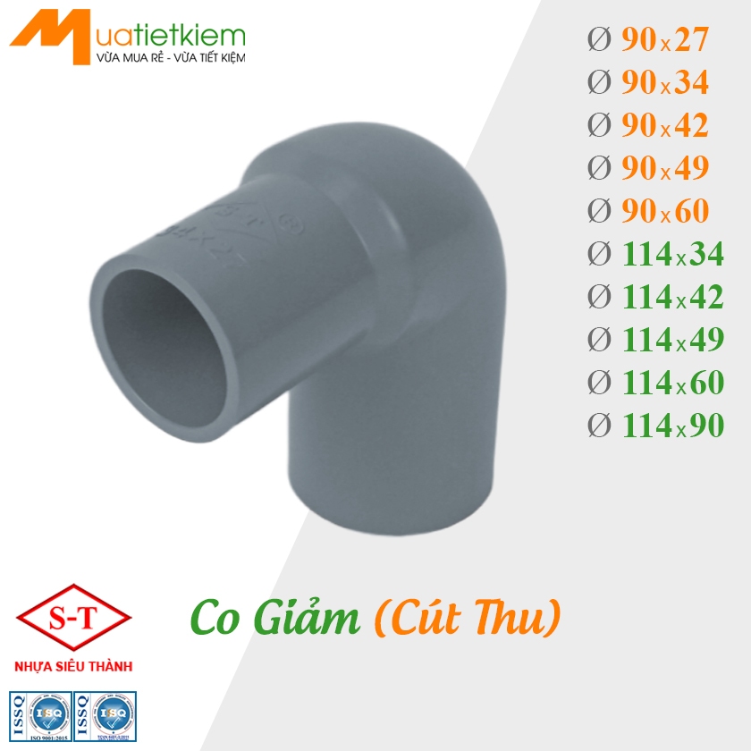 [BÁN SỈ] Co Giảm, Cút Thu PVC phi 90x27/34/42/49/60, 114x34/42/49/60/90 ...