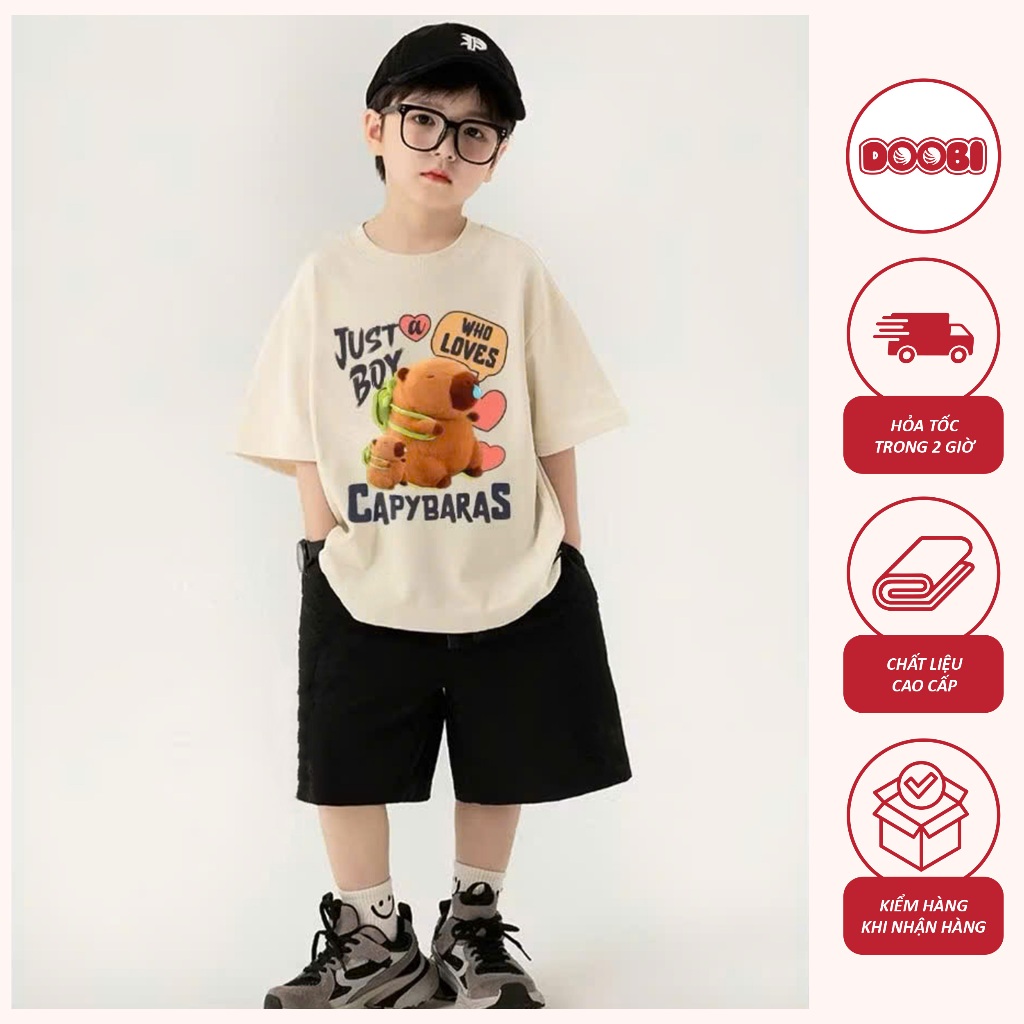 Bộ đồ bé trai chất liệu thun cotton co giãn 4c in CAPPYBARA BOY cho bé ...