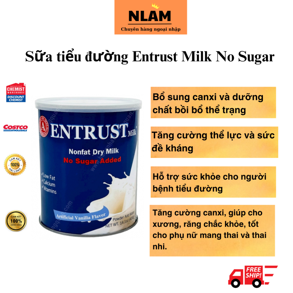 [Chính hãng] Sữa bột không đường Entrust Milk Hộp 400g của Mỹ | Shopee ...