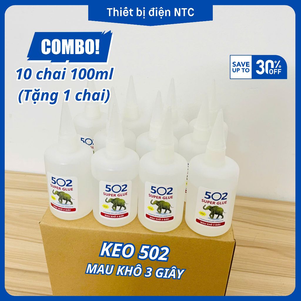 Combo 10 chai Keo 502 con voi loại tốt 100ml, keo dán sắt (tặng thêm 1 ...