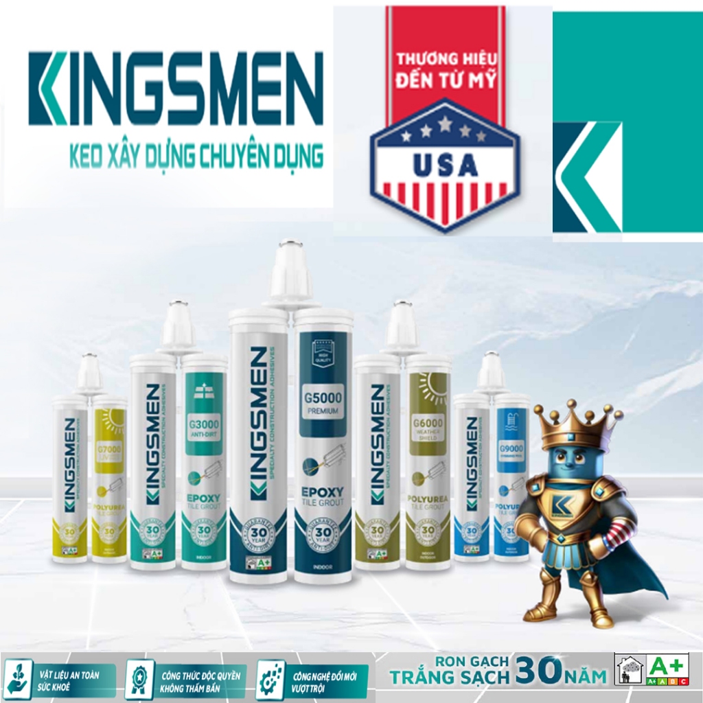 Keo ron gạch Epoxy Kingsmen- Chống Thấm Bẩn Vượt Trội- Trắng sáng 30 năm - Keo Ron gạch 2 thành ...