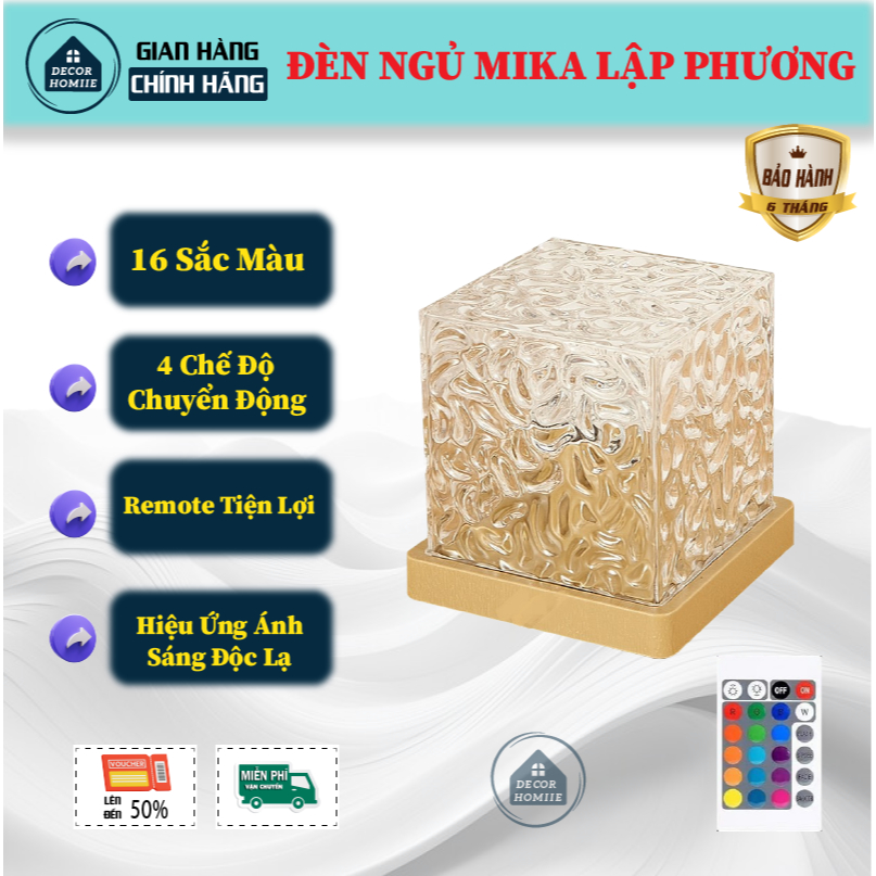 Đèn Gợn Sóng,Đèn Ngủ Mika 16 Màu ,Đèn Led 3D Chiếu Hình Sóng Nước Cực ...