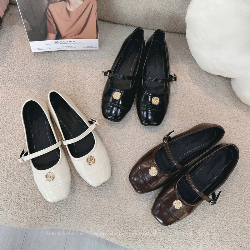 Giày bệt khoá hoa trà đồng (FG76), da mềm đế dẻo from 1.5 (lùi size ...