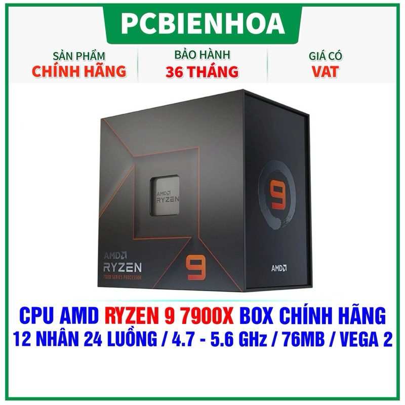 CPU AMD RYZEN 9 7900X BOX CHÍNH HÃNG ( 12 NHÂN 24 LUỒNG / 4.7 - 5.6 GHZ ...