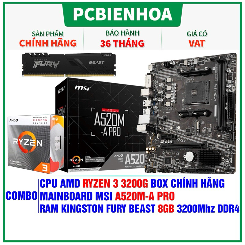 Combo AMD giá rẻ - RYZEN 3 3200G A520M 8G- 36T | Shopee Việt Nam