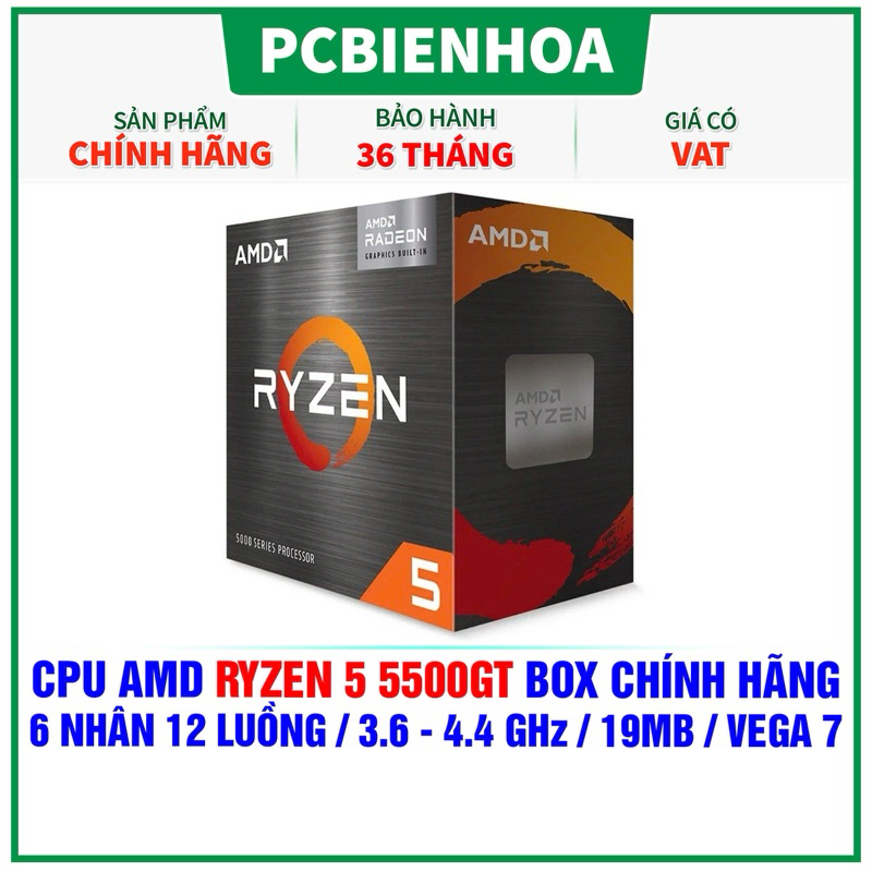 CPU AMD RYZEN 5 5500GT BOX CHÍNH HÃNG ( 6 NHÂN 12 LUỒNG / 3.6 - 4.4 GHZ ...