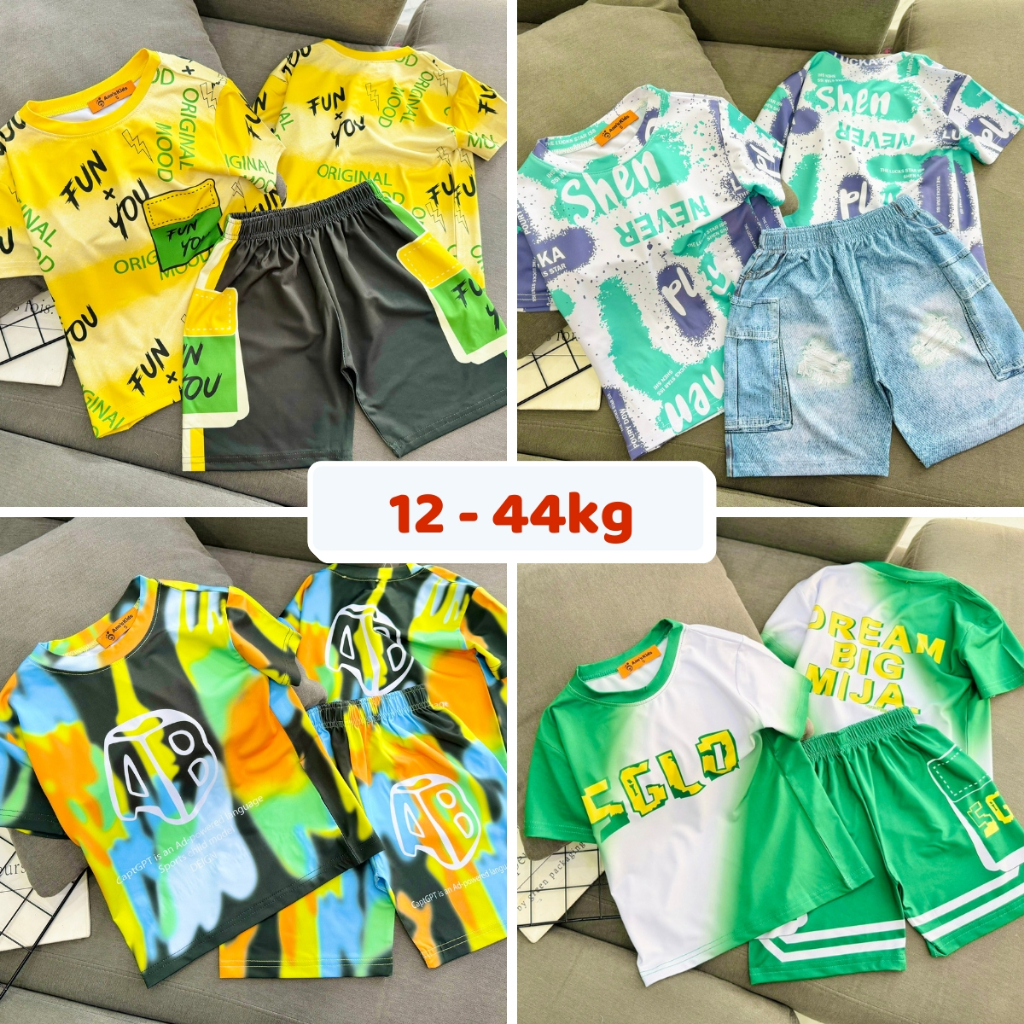 Bộ Cho Bé Trai In Hình Loang Màu Phong Cách Hiphop Size 12-44kg Vải Thun Lạnh Cộc tay Đồ Trẻ Em ...