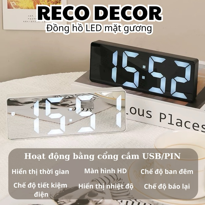 Đồng Hồ LED Điện Tử Mặt Gương Điện Tử Báo Thức Để Bàn Trang Trí Bàn Học ...