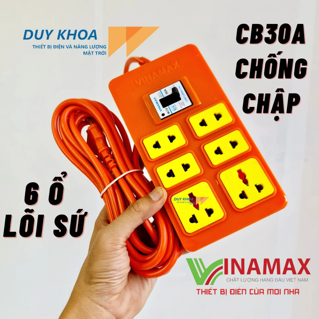 Ổ CẮM ĐIỆN CHỊU TẢI 6 CỬA LÕI SỨ CÓ CB 30A VINAMAX ® - Hàng Việt Nam ...